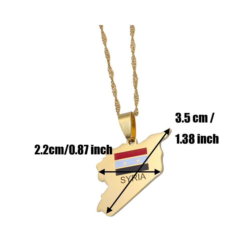 Syrien Karte Syrien Flagge Edelstahl Anhänger Halskette, Land Karte Schmuck