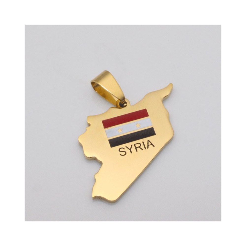 Syrien Karte Syrien Flagge Edelstahl Anhänger Halskette, Land Karte Schmuck